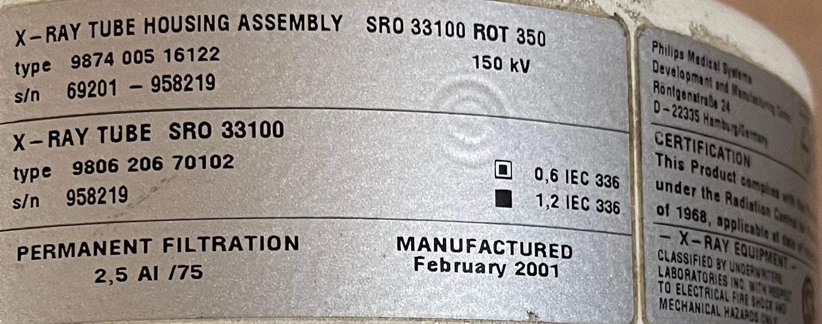 X-Ray Tube Philips SRO 33100 ROT 350
